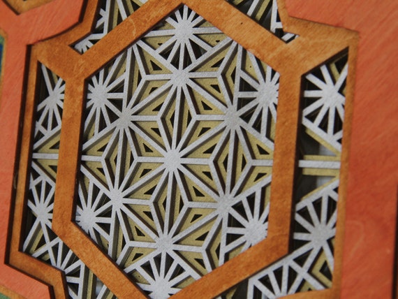 Multi Layer Wooden Decorative Star, Geometric Wall Art, 64 Grid Sacred ...